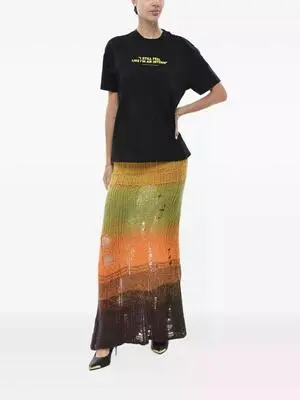 Off-White Bead-embellished Distressed-knit Maxi Skirt