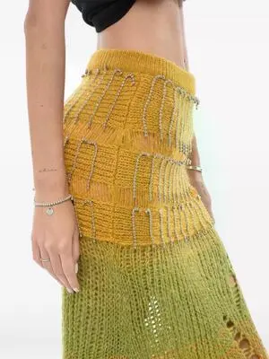Off-White Bead-embellished Distressed-knit Maxi Skirt