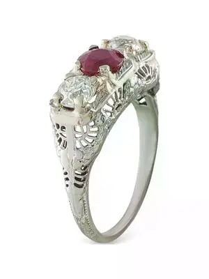 LB EXCLUSIVE 18k White Gold Oval Ruby And Old European-cut Diamond Ring