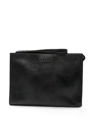 Orciani Logo Plaque Grained Leather Clutch Bag - Black