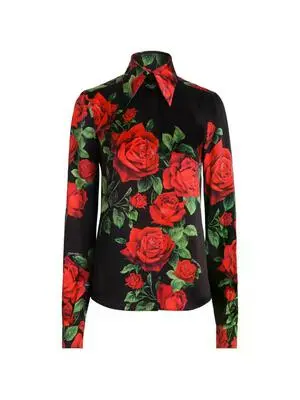Dolce & Gabbana Rose-print Silk Shirt - Black