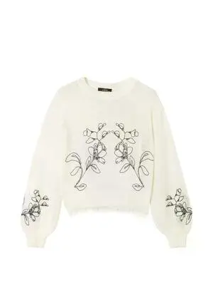 TWINSET Jumper With Floral Embroidery And Fringes - Neutrals