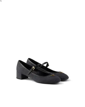 Prada Mary Jane Pumps With Logo Buckle - Grey