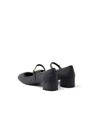 Prada Mary Jane Pumps With Logo Buckle - Grey