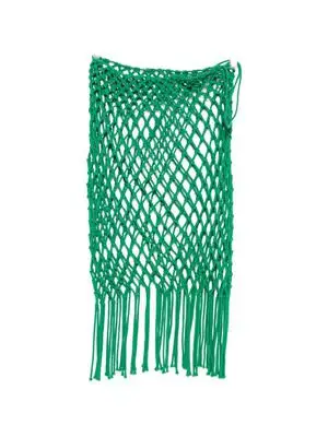 THE FRANKIE SHOP Tropea Macramé Knit Fringed Midi Skirt - Green