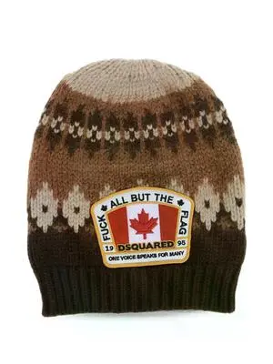 Dsquared2 Canadian Flag Jacquard Knit Beanie - Brown