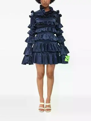 Off-White Ruffle-trimmed Satin Mini Dress