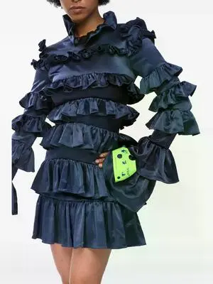 Off-White Ruffle-trimmed Satin Mini Dress