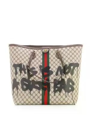 Balenciaga X Gucci The Hacker Project Graffiti Bb Coated Canvas Large Tote Bag - Brown