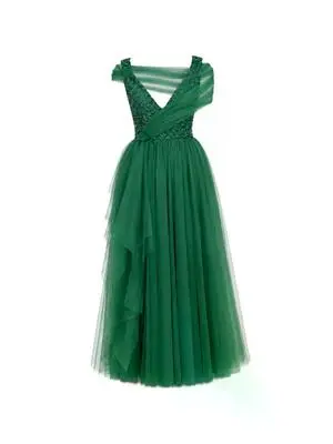 GEMY MAALOUF Beaded-bodice Tulle Dress - Green