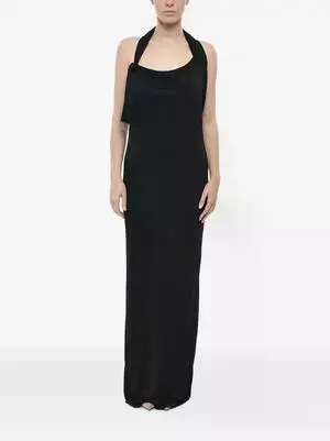 Saint Laurent Halterneck Open-back Maxi Dress With Cowl Neck - Black