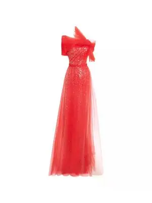 GEMY MAALOUF Embellished Bow Detail Gown - Red