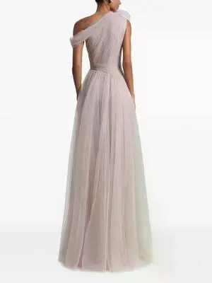 GEMY MAALOUF One-shoulder Floral Appliqué Tulle Gown - Pink