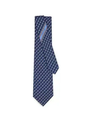 FERRAGAMO Gancini Owl-print Neck Tie - Blue