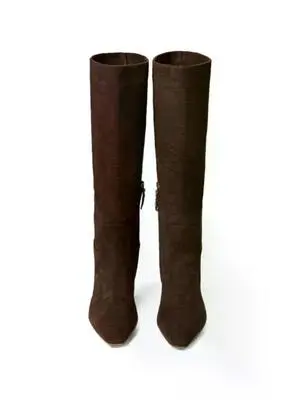 TWINSET Crocodile Print Suede Knee-high Boots