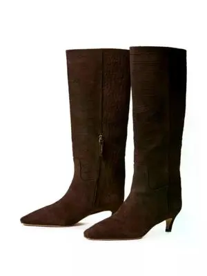 TWINSET Crocodile Print Suede Knee-high Boots