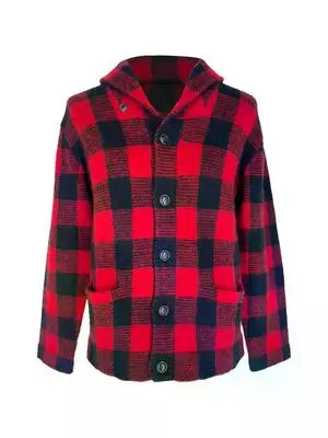 Ralph Lauren 2021 Plaid Leather-patch Wool Cardigan - Red