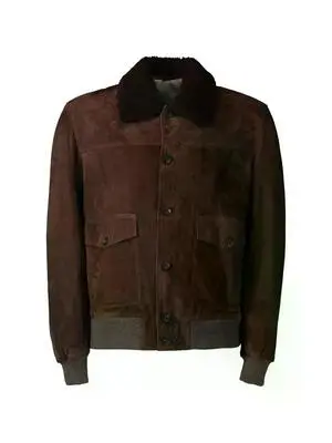 Eleventy Shearling-collar Suede Bomber Jacket - Brown