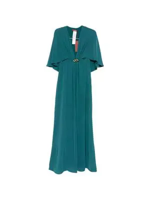 Max Mara Cape Effect Maxi Dress With Gold-tone Hardware - Blue