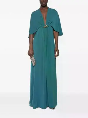 Max Mara Cape Effect Maxi Dress With Gold-tone Hardware - Blue