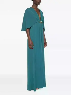 Max Mara Cape Effect Maxi Dress With Gold-tone Hardware - Blue