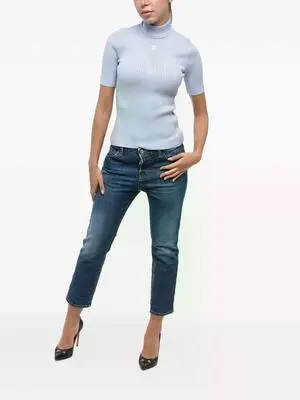 COURREGES Ribbed Knit Logo Embroidered Turtleneck T-shirt