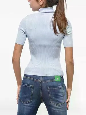 COURREGES Ribbed Knit Logo Embroidered Turtleneck T-shirt