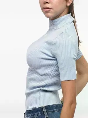 COURREGES Ribbed Knit Logo Embroidered Turtleneck T-shirt