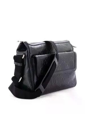 Gucci Gg Embossed Perforated Leather Messenger Bag - Black