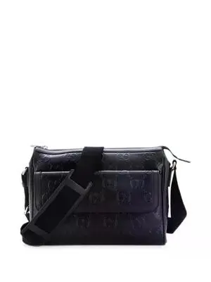Gucci Gg Embossed Perforated Leather Messenger Bag