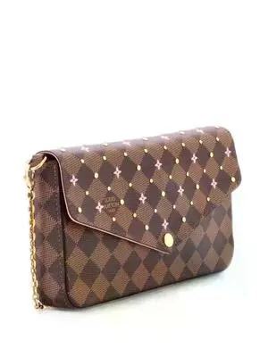 LOUIS VUITTON Felicie Pochette Flower Printed Studded Damier Clutch Bag - Brown