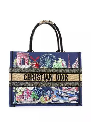 Dior Book Embroidered Raffia Medium Tote Bag