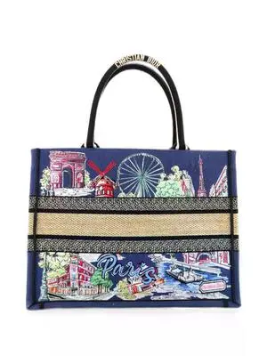 Dior Book Embroidered Raffia Medium Tote Bag