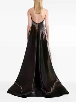 GEMY MAALOUF Strapless Sculpted-neck Abstract Print Gown