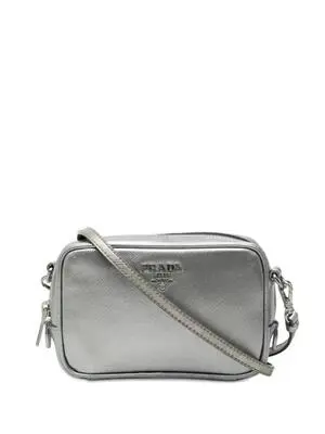 Prada 2013-2026 Mini Metallic Saffiano Lux Camera Bag Crossbody Bag - Silver