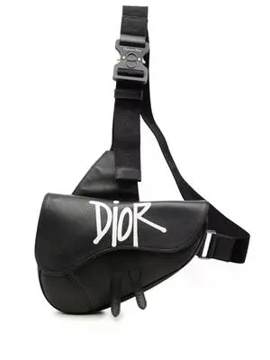 Dior Grained Calfskin Saddle Crossbody Bag - Black
