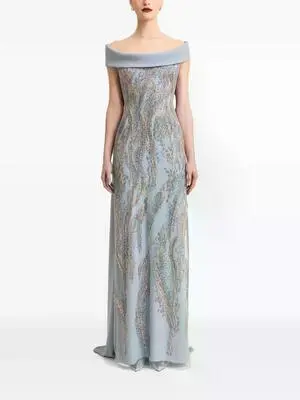 GEMY MAALOUF Embellished Off-the-shoulder Cape Detail Maxi Dress