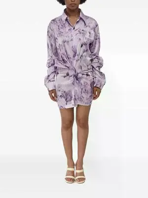 Off-White Floral Print Twisted-waist Mini Dress - Purple
