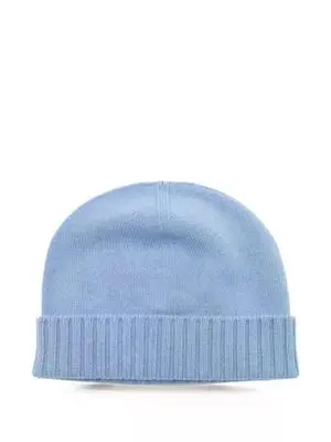 Malo Ribbed Trim Cashmere Beanie Hat - Blue