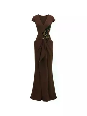 GEMY MAALOUF Embellished Draped Maxi Dress - Brown