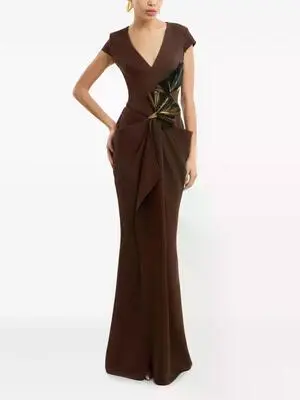 GEMY MAALOUF Embellished Draped Maxi Dress