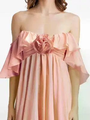 GEMY MAALOUF Off-the-shoulder Flower Appliqué Gown