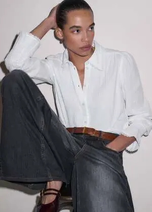 ME+EM Cheesecloth Delicate Lace Trim Long Sleeve Blouse - Soft White