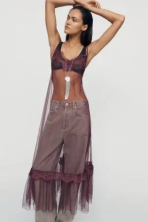 LYREBIRD Mesh Lace Slip Maxi Dress - Wine