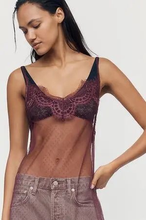 LYREBIRD Mesh Lace Slip Maxi Dress - Wine