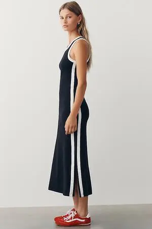 Daily Practice Contrast Piping High Neck Tank Dress - Black