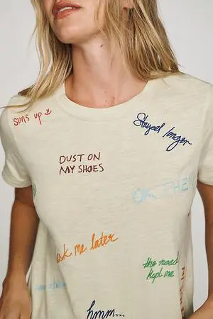 PILCRO Bennie Cotton Slim Embroidered T-shirt