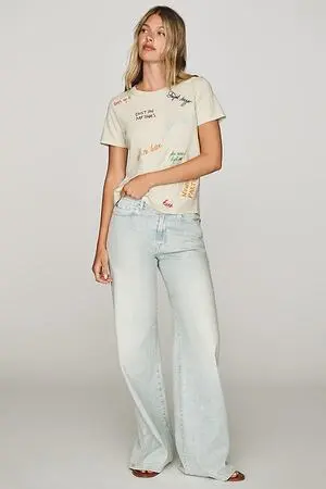 PILCRO Cotton Slim Embroidered Crewneck T-shirt