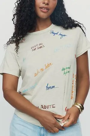 PILCRO Cotton Slim Embroidered Crewneck T-shirt