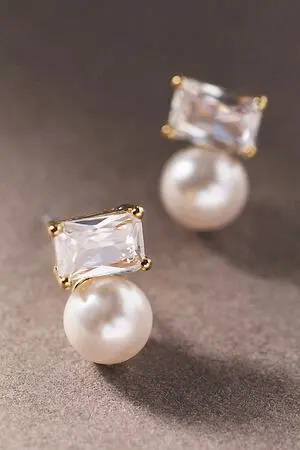 Nadri Bianca Pearl Crystal Earrgs - Gold